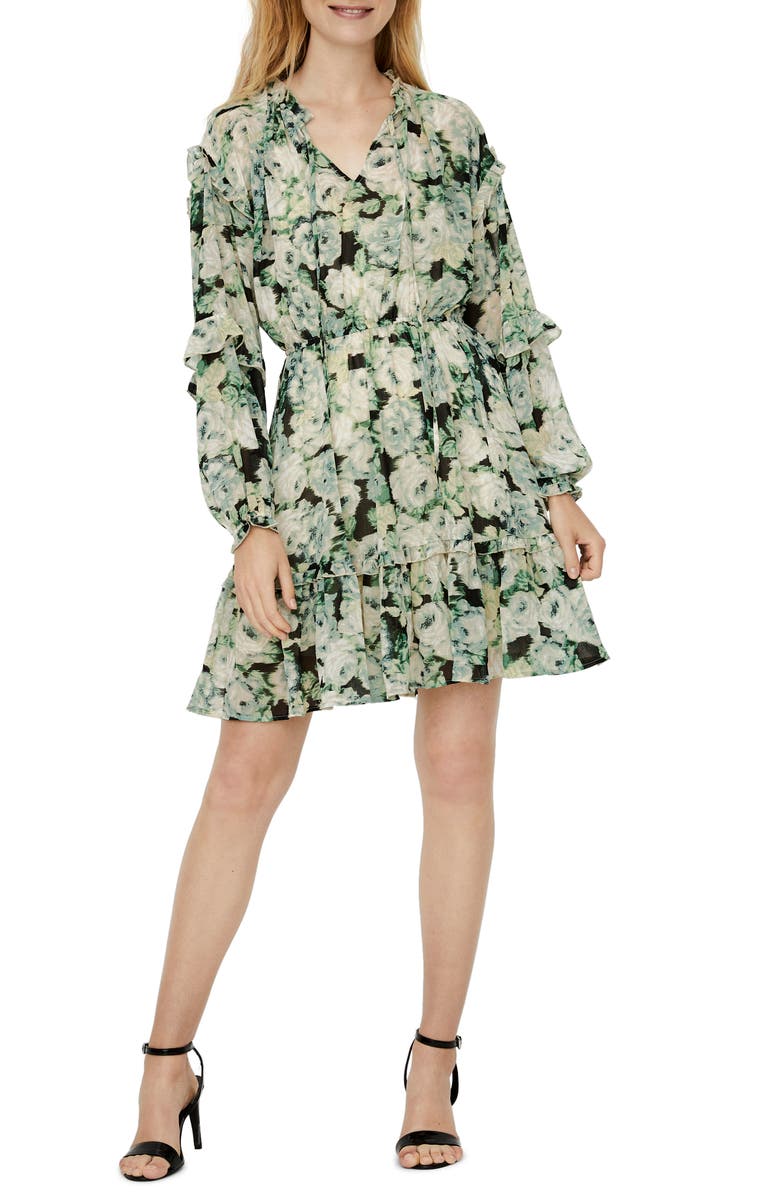 VERO MODA Cleo Recycled Tie Neck Ruffle Long Sleeve Minidress ...
