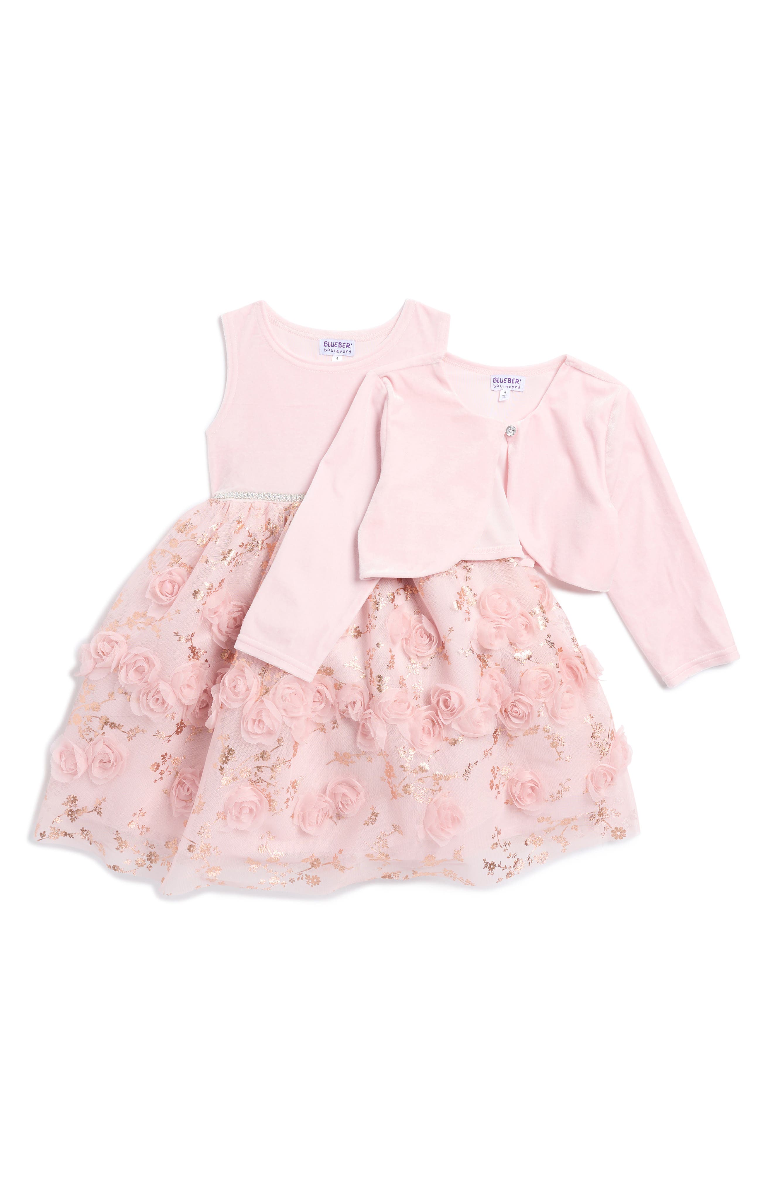BLUEBERI boulevard Kids' 3D Roses Party Dress & Cardigan Set ...