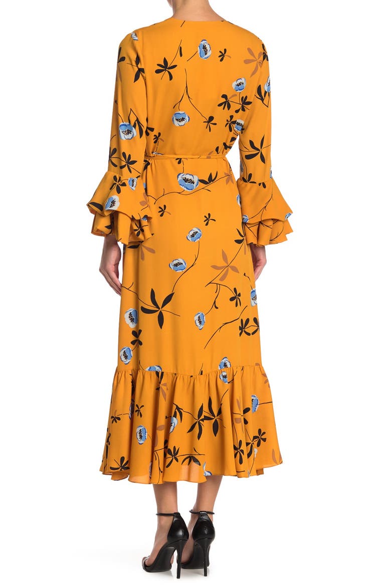 Madeline Print Wrap Ruffle Trim Midi Dress (Women) | Nordstromrack