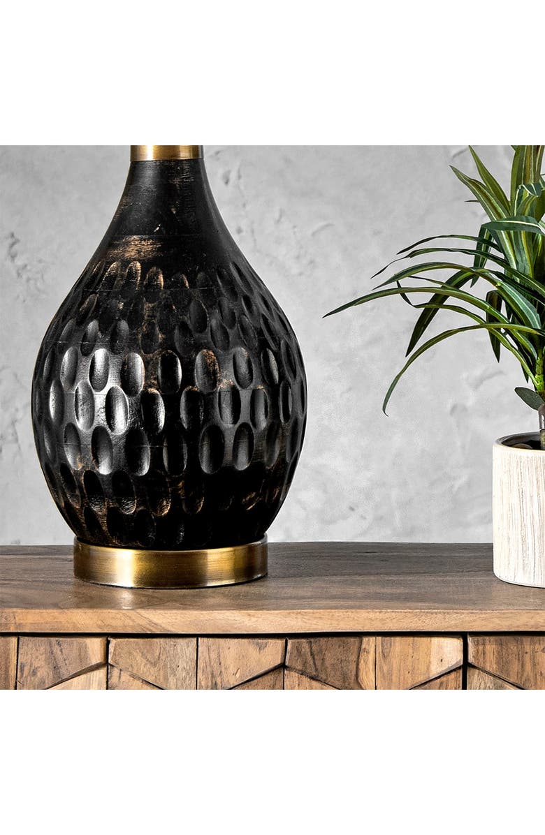 NULOOM Dark Brown Carved Wood 24" Cotton Shade Table Lamp | Nordstromrack