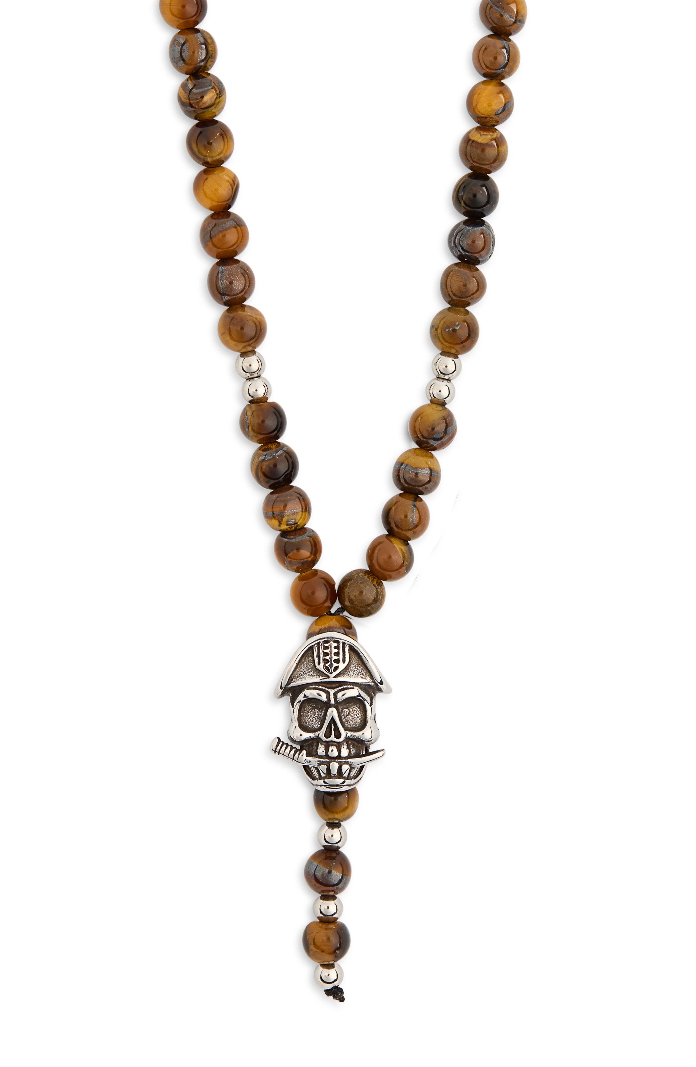 Felix Tiger Eye Pirate Skull Pendant Necklace (Men) | Nordstromrack