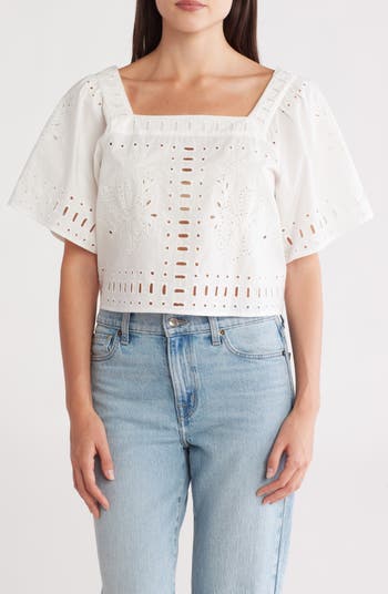 Rails Laine Embroidered Eyelet Short Sleeve Crop Top | Nordstromrack