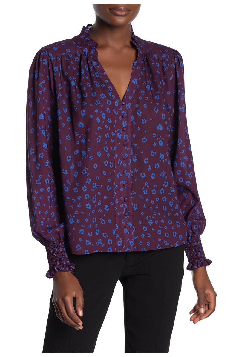 Parker Printed Smocked Cuff Button Front Blouse | Nordstromrack