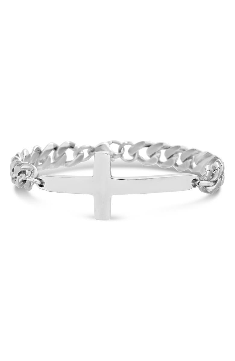 NES JEWELRY Men's Stainless Steel Sideways Cross Curb Chain Bracelet ...