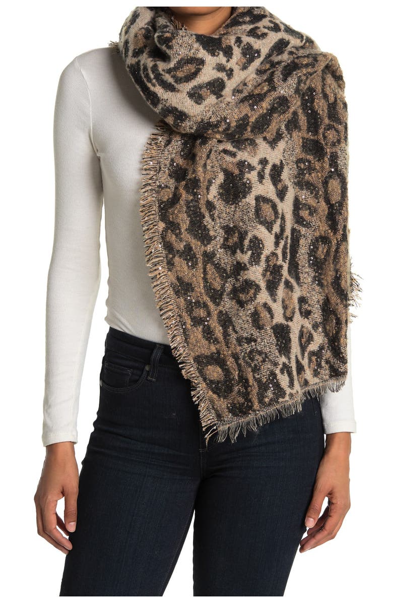 Vince Camuto Mix Stripe Leopard Print Scarf | Nordstromrack
