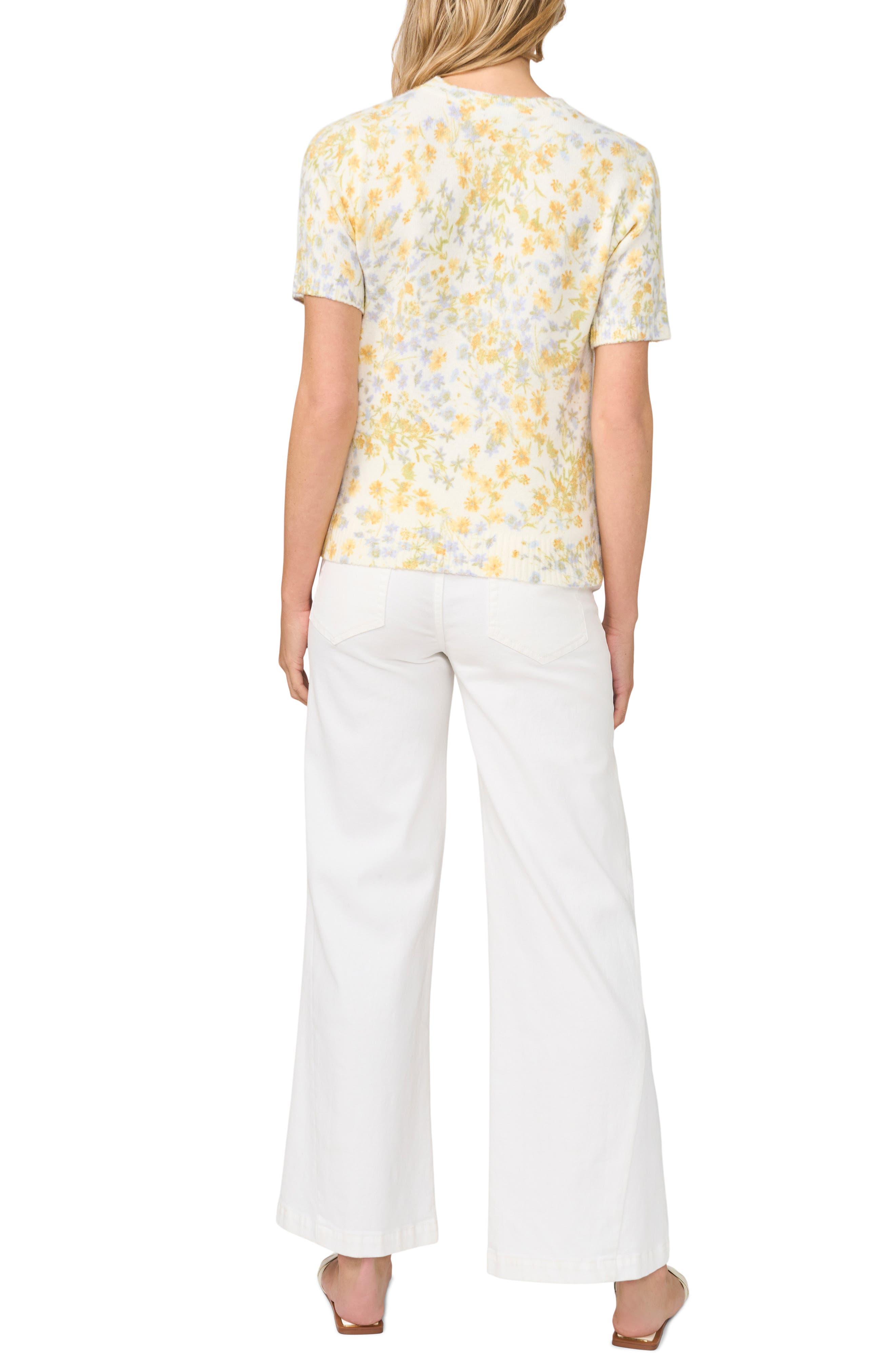 Halogen® Floral Print Short Sleeve Sweater | Nordstrom