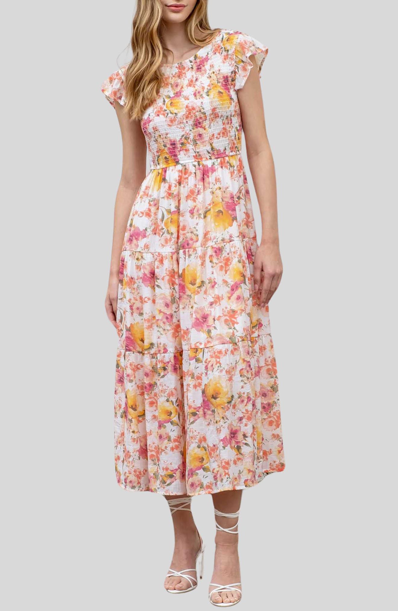 Blu Pepper Floral Smocked Bodice Midi Dress | Nordstromrack