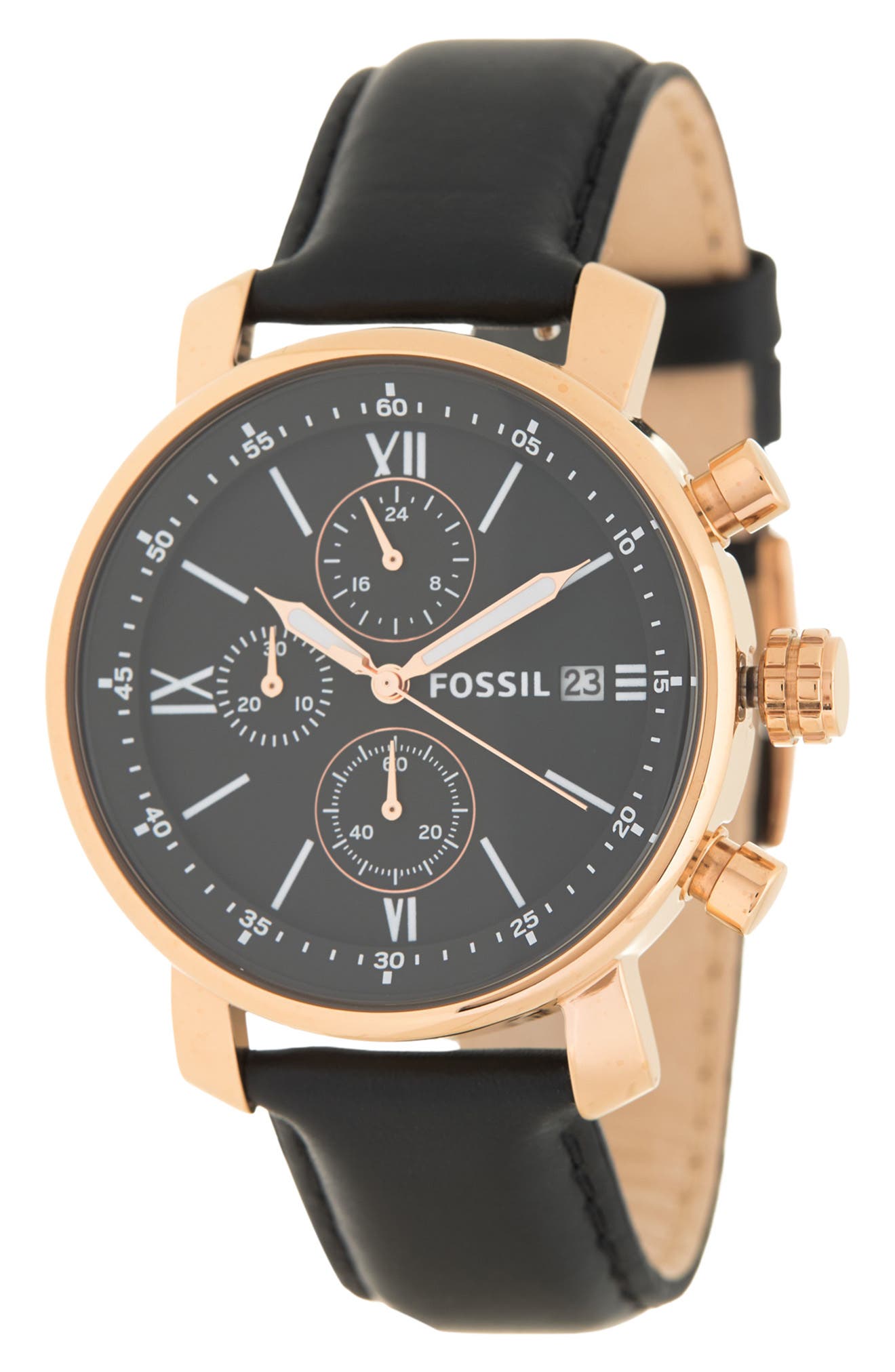 Fossil Men's Rhett Chronograph Black Leather Watch, 42mm | Nordstromrack