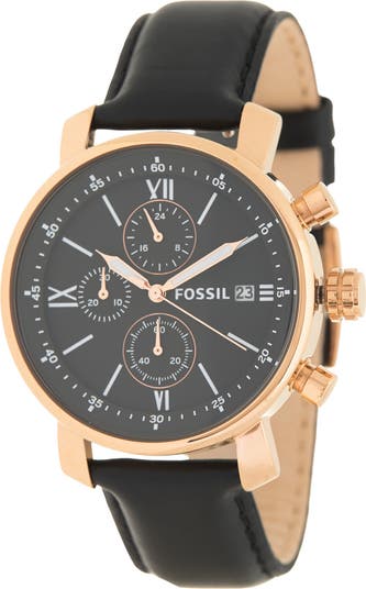 Fossil Men's Rhett Chronograph Black Leather Watch, 42mm | Nordstromrack