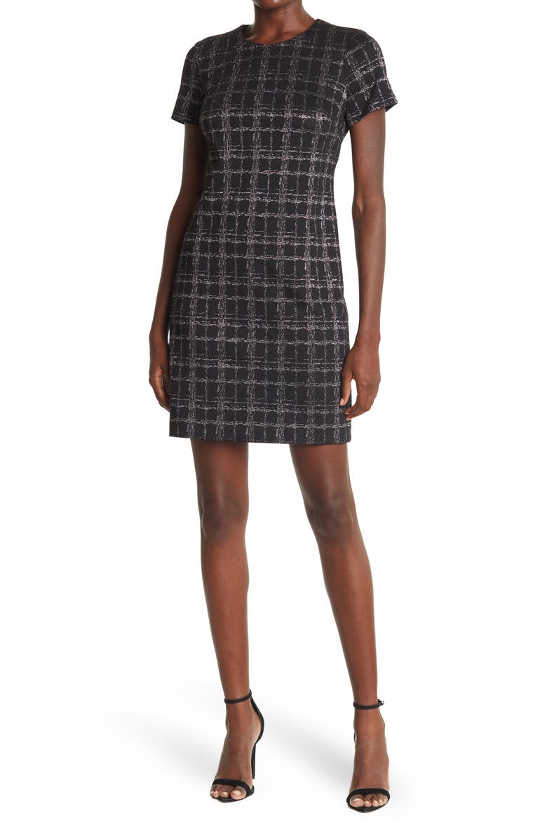 Calvin Klein Metallic Windowpane Plaid Short Sleeve Sheath Dress ...