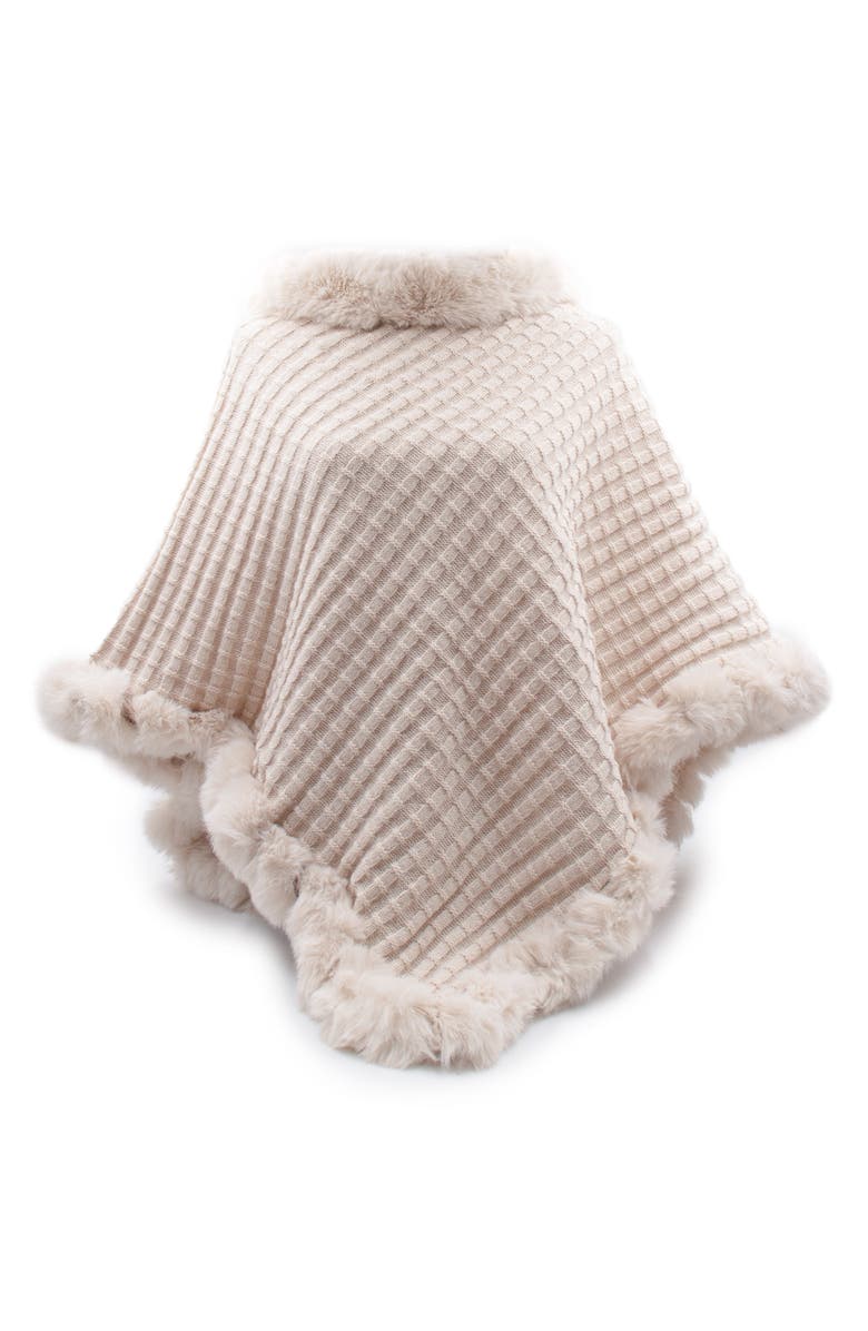 SURELL Faux Fur Trim Knit Poncho | Nordstromrack