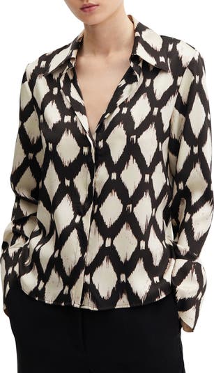 MANGO Geo Print Satin Button-Up Shirt | Nordstrom