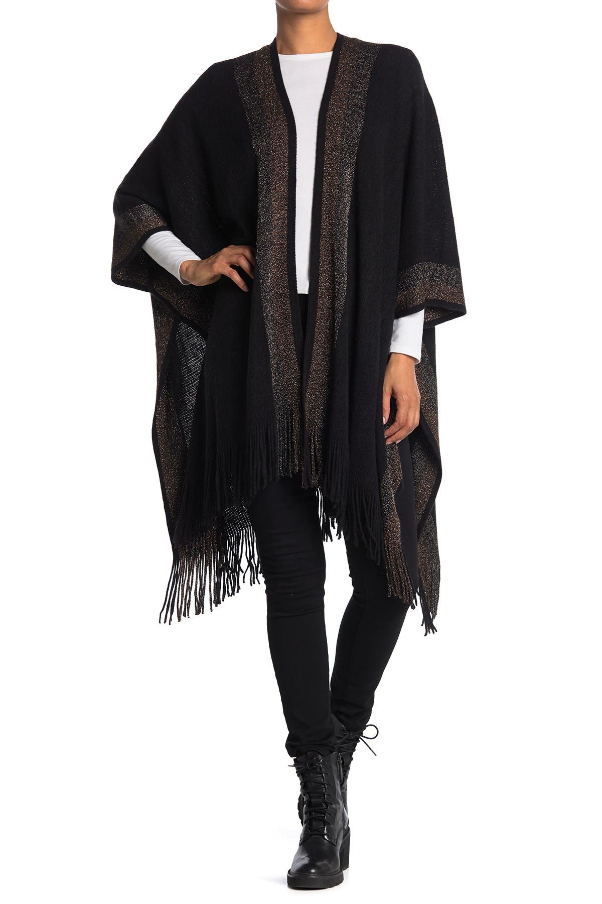 Vince Camuto Mixed Stripe Fringe Ruana | Nordstromrack
