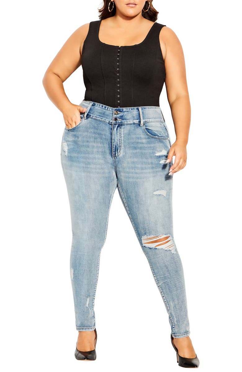 City Chic Asha Elena Distressed Cotton Blend Jeans | Nordstrom