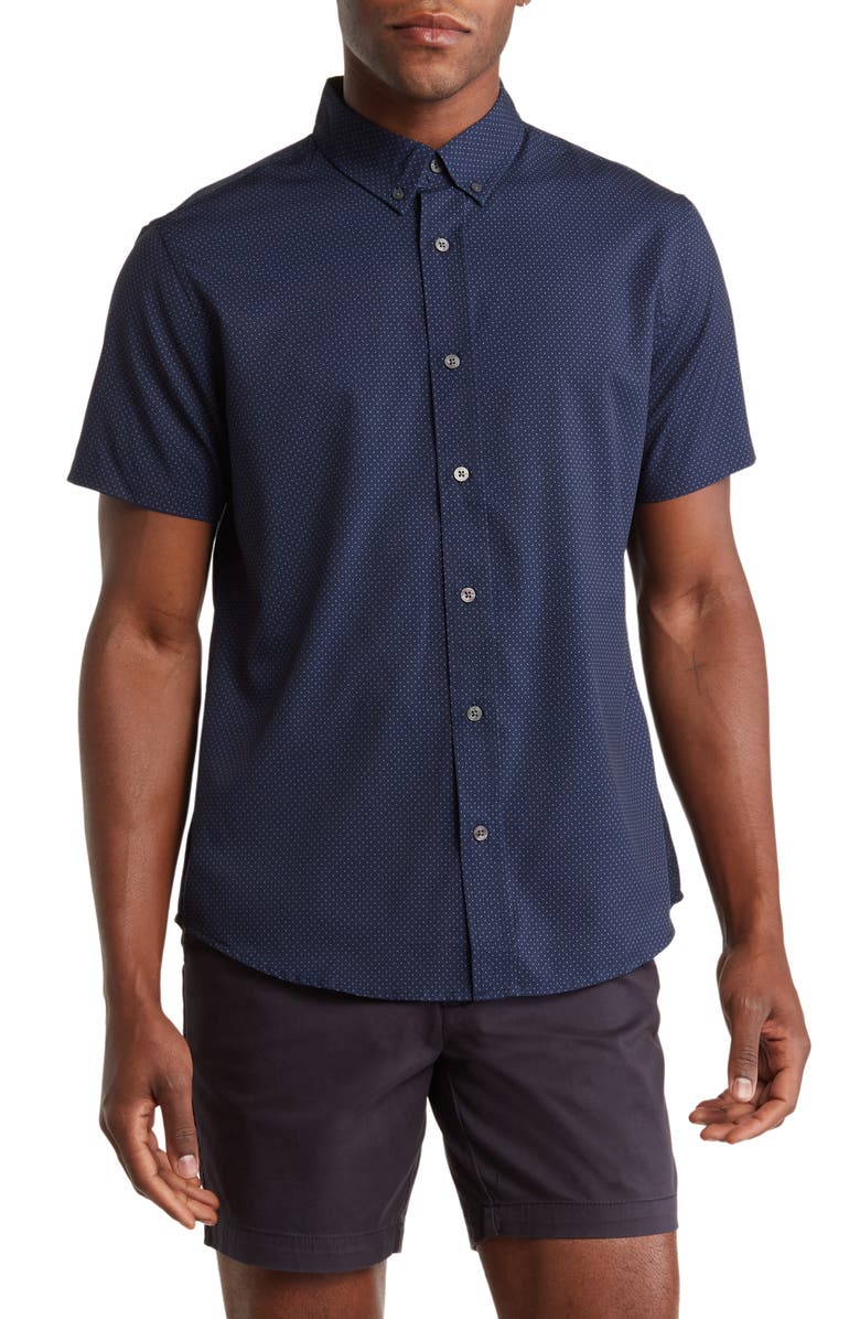 Slate & Stone Pin Dot Short Sleeve Stretch Button-Down Shirt ...