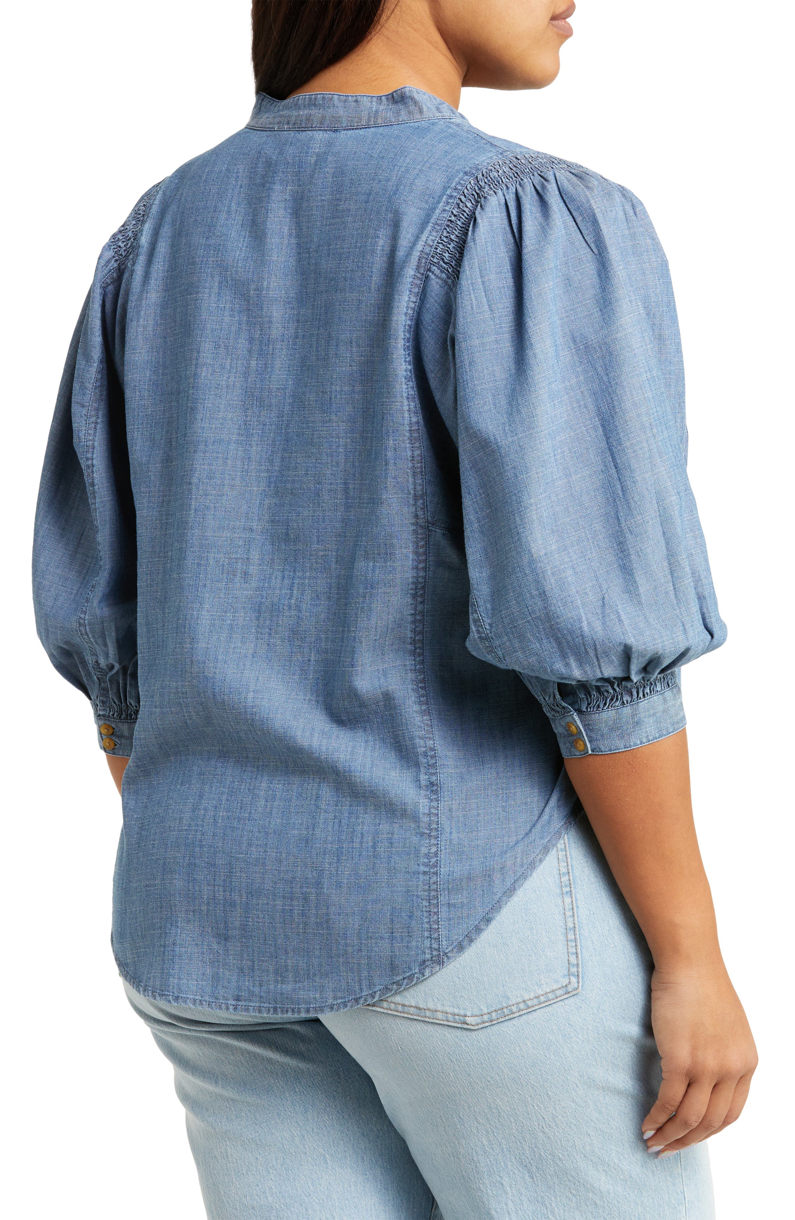 Caslon® Pleat Sleeve Chambray Top | Nordstromrack