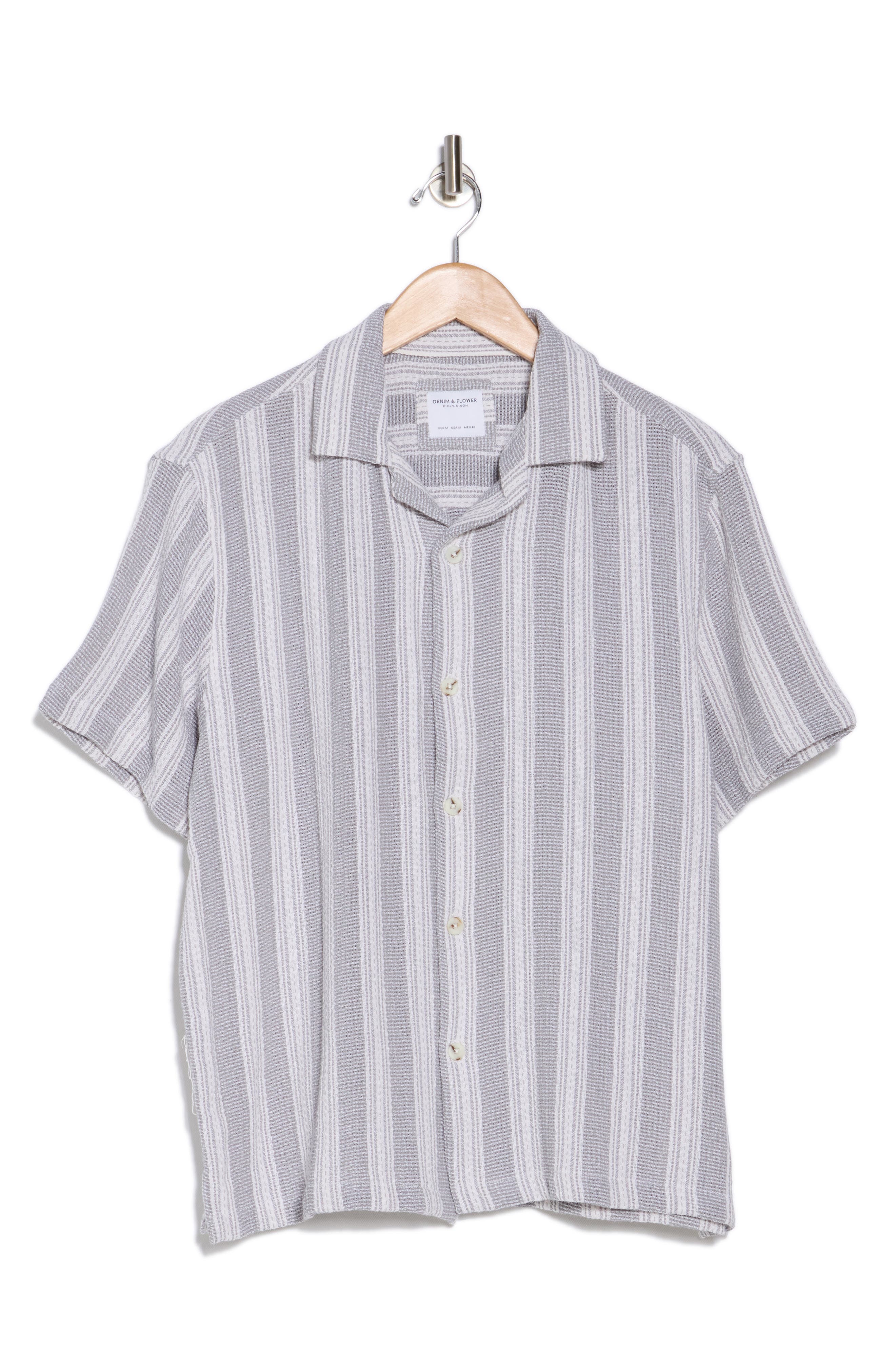 DENIM AND FLOWER Stripe Textured Camp Shirt | Nordstromrack