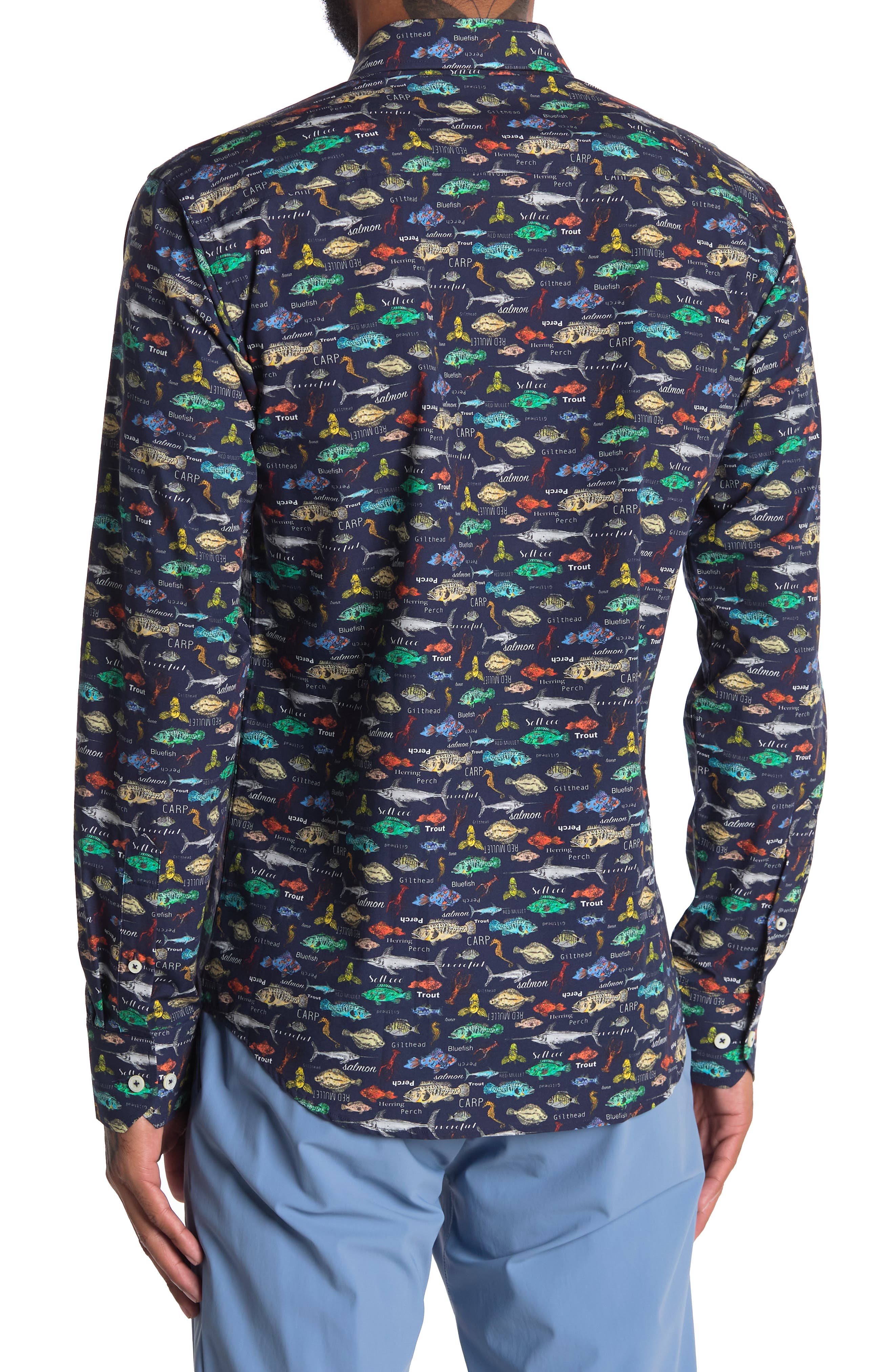 Bugatchi Fish Print Shaped Fit Shirt | Nordstromrack