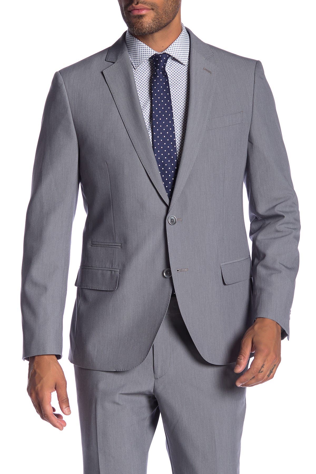 SAVILE ROW CO Avedon Grey Two Button Notch Lapel Slim Fit Bi-Stretch ...