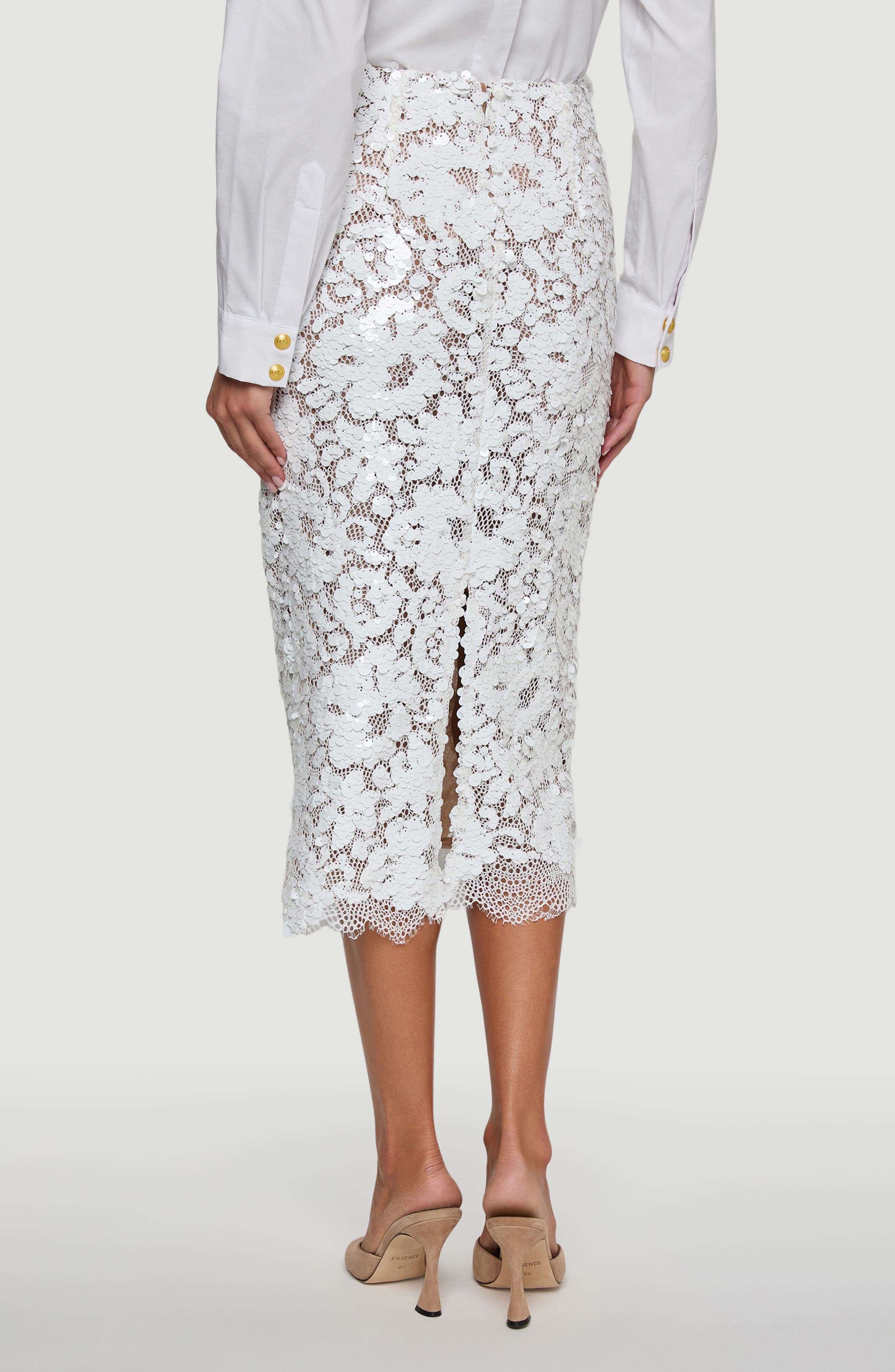 L'AGENCE Makena Sequin Lace Midi Skirt | Nordstrom