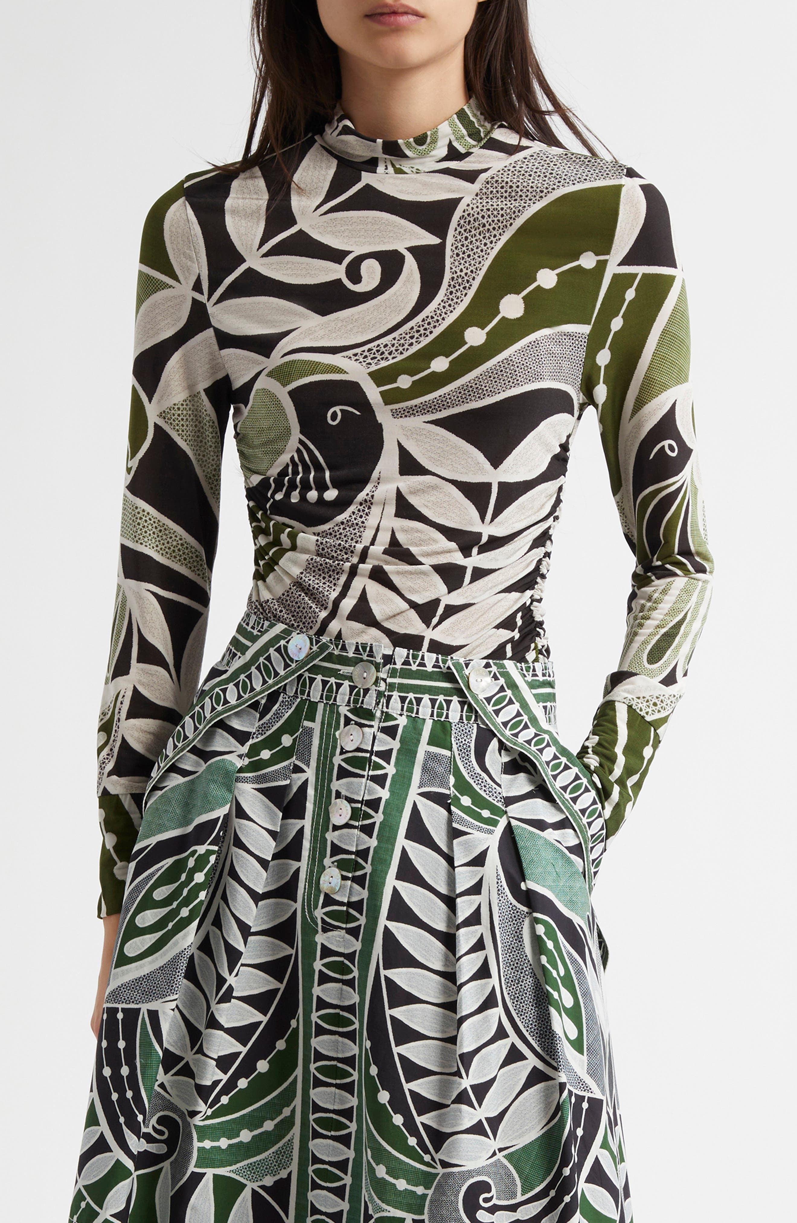 FARM Rio Lace Nature Mock Neck Jersey Top | Nordstrom