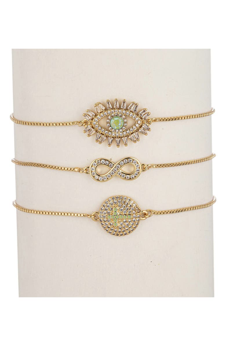 EYE CANDY LOS ANGELES Set of 3 Pavé CZ Infinity, Evil Eye & Cross Bolo ...