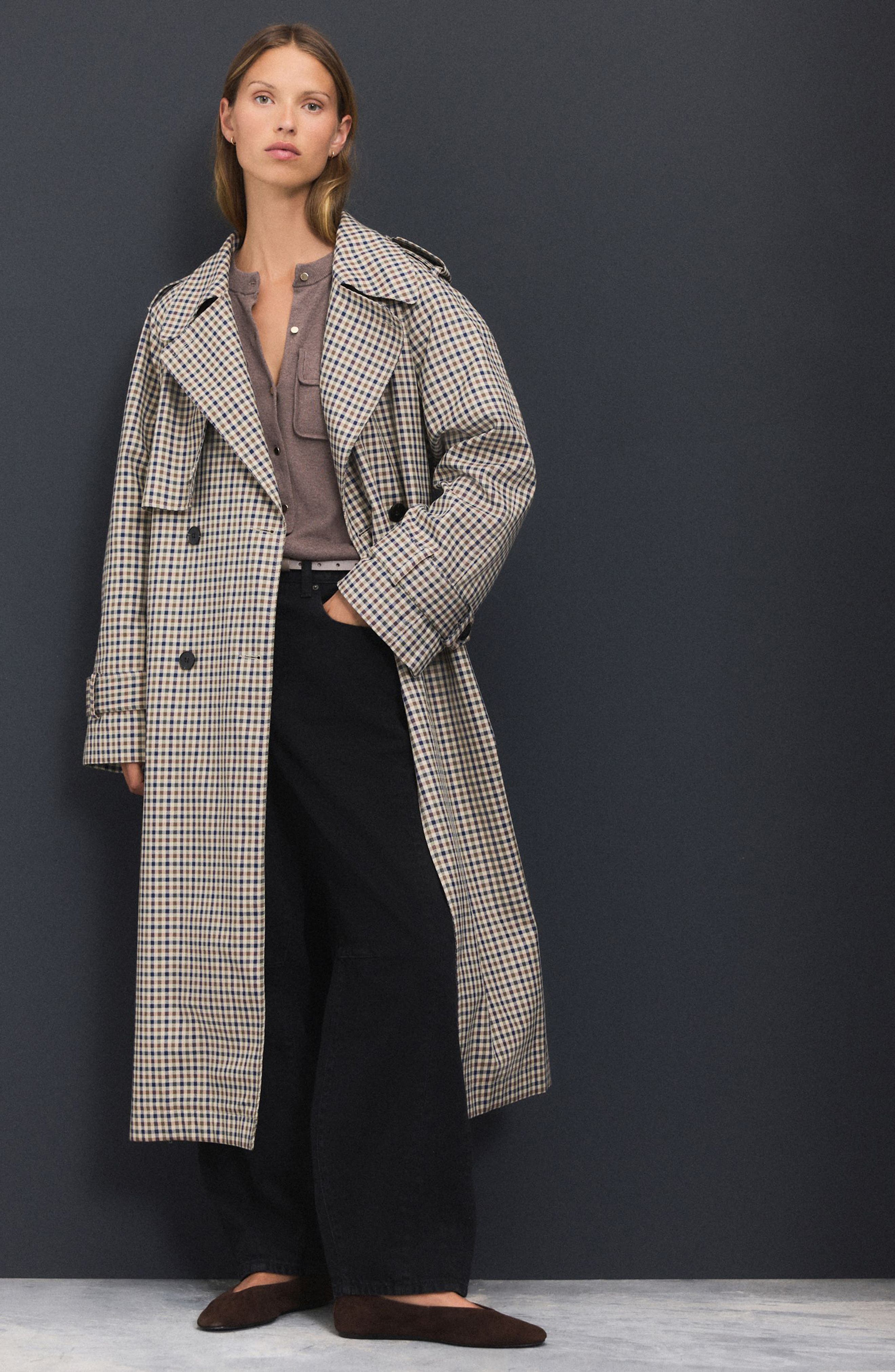 NEXT Check Double Breasted Trench Coat | Nordstrom