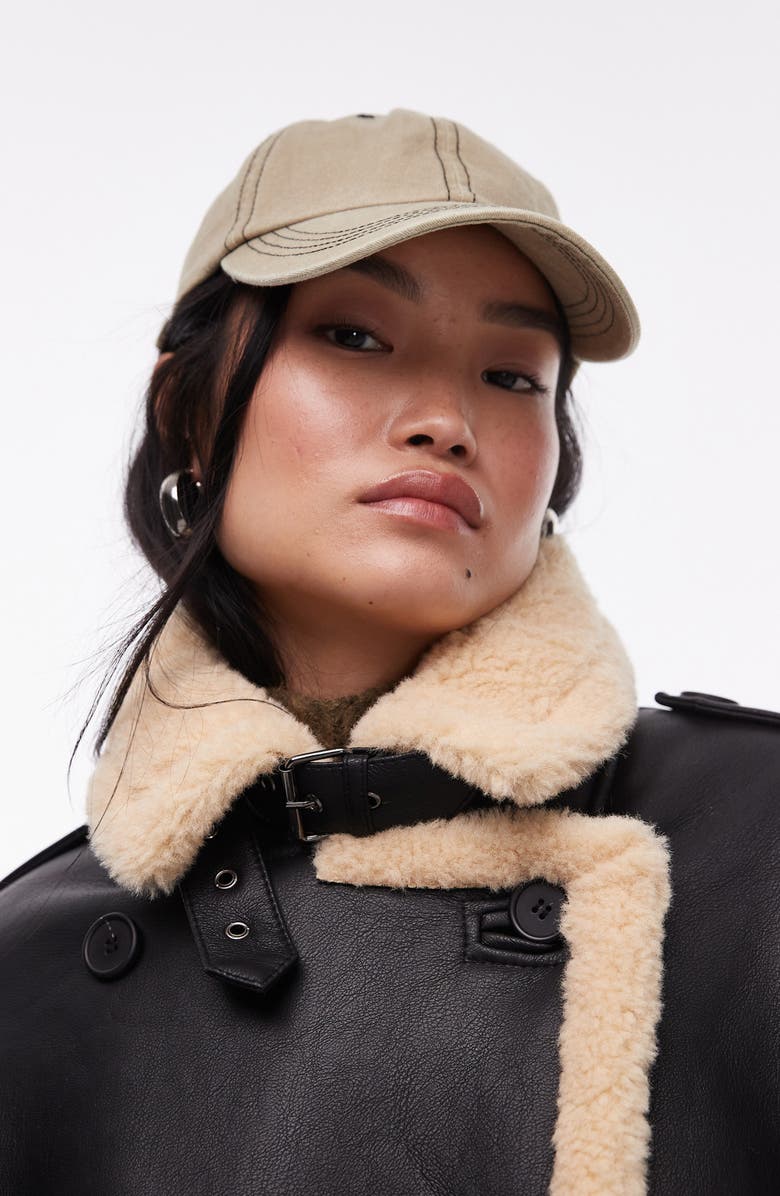 Topshop Oversize High Pile Fleece Lined Faux Leather Aviator Coat ...