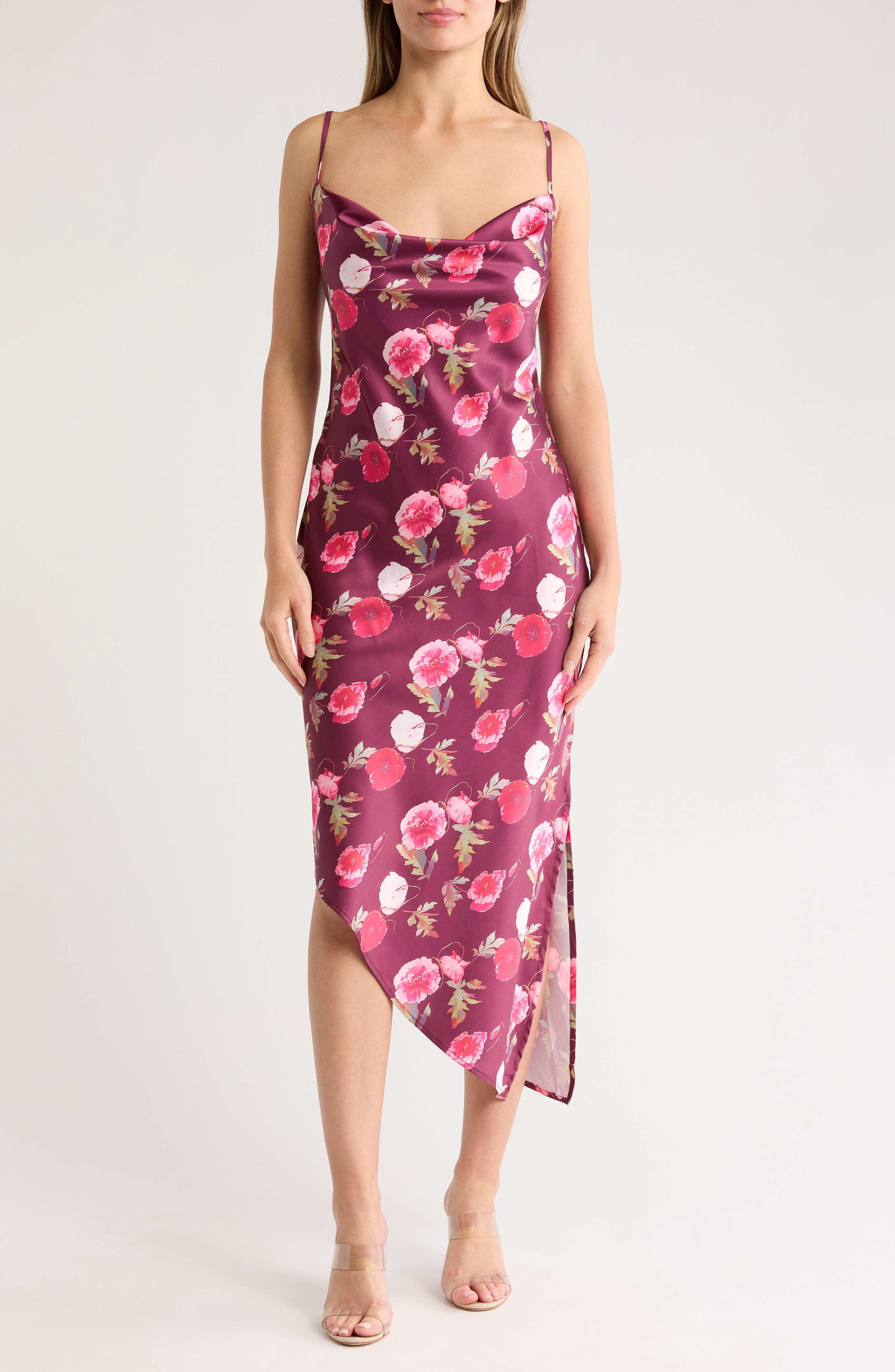 AREA STARS Bouquet Asymmetric Satin Slipdress | Nordstromrack