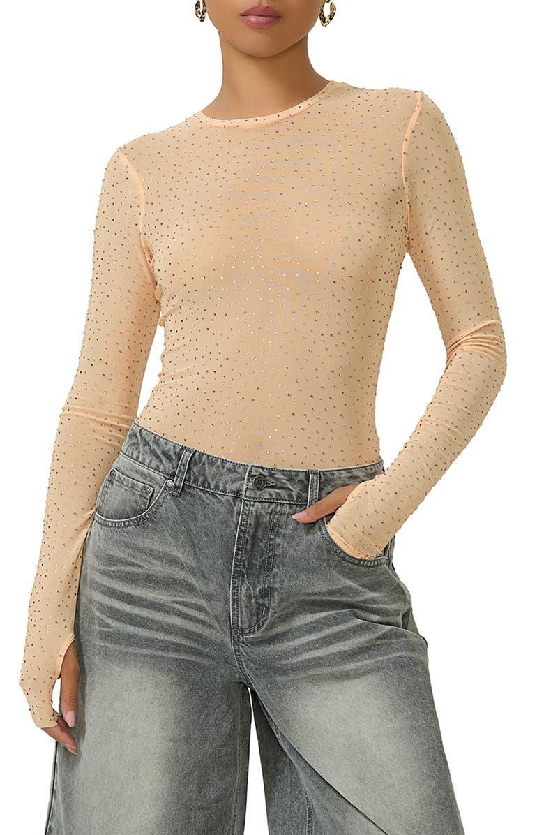 AFRM Kaylee Rhinestone Mesh Top | Nordstrom