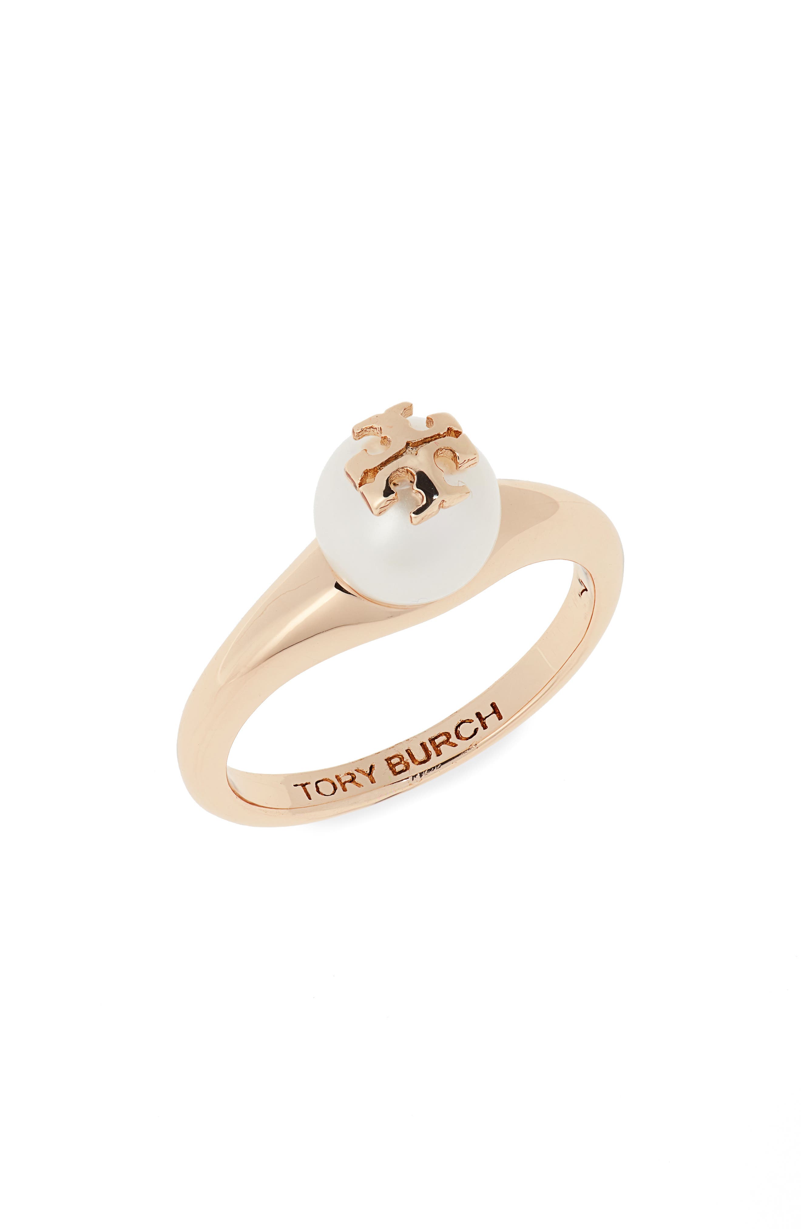 Tory Burch Kira Logo Cultured Pearl Ring | Nordstrom