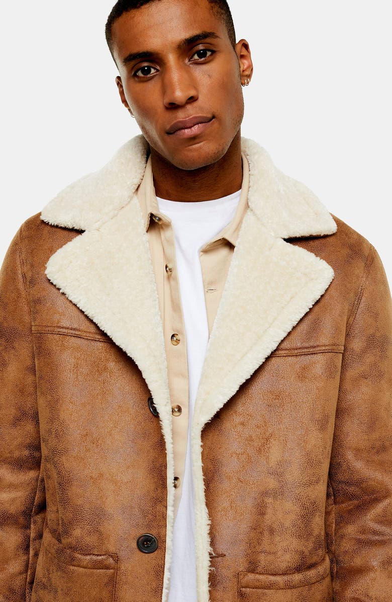 Topman Aviator Classic Fit Faux Shearling Lined Coat | Nordstrom