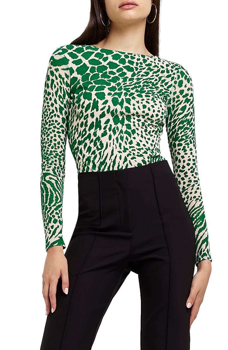 River Island Devore Animal Print Long Sleeve Bodysuit | Nordstrom