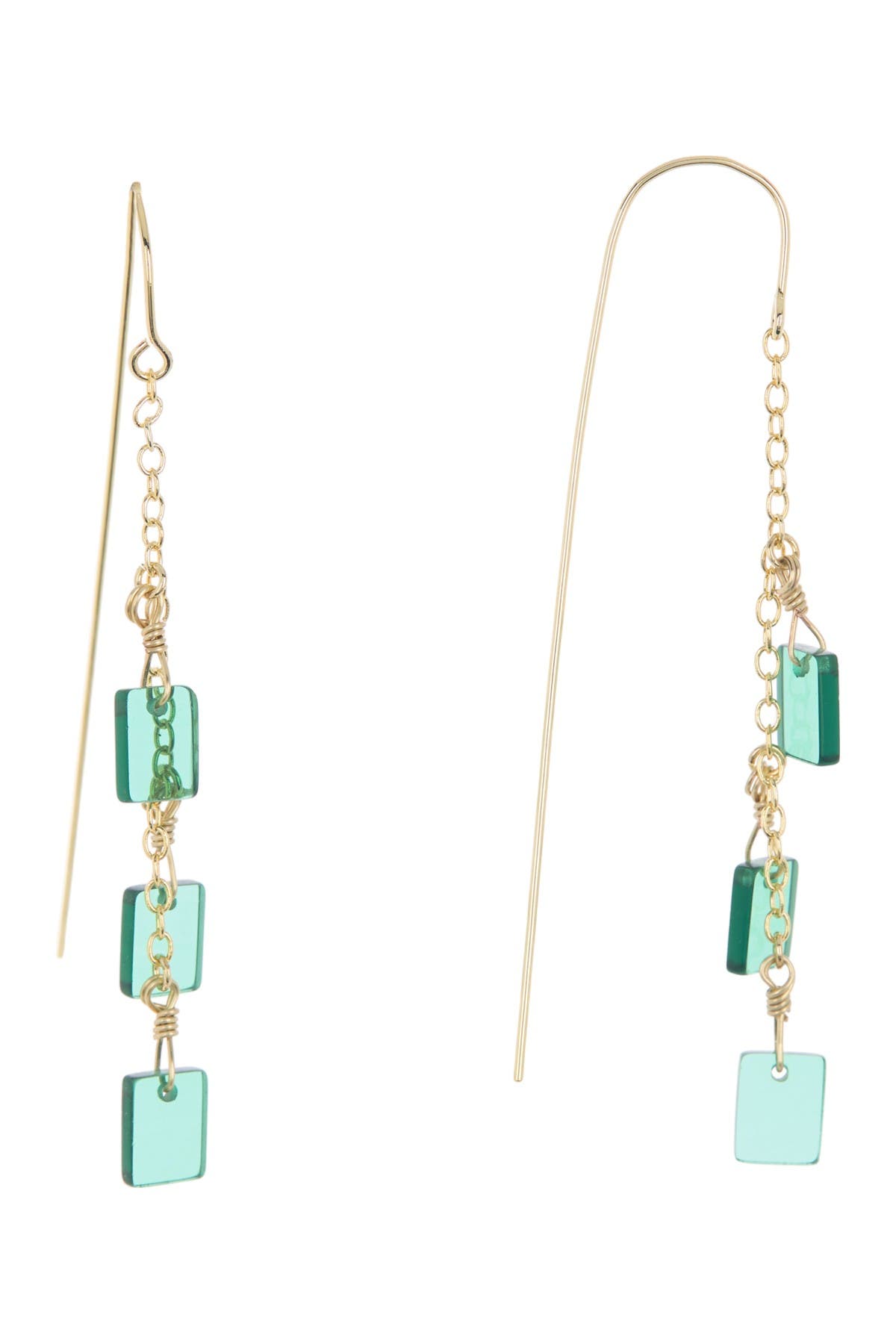 RIVKA FRIEDMAN 18K Gold Clad Green Crystal Drop Threader Earrings ...