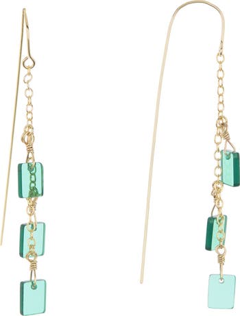 RIVKA FRIEDMAN 18K Gold Clad Green Crystal Drop Threader Earrings ...