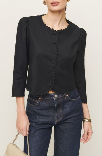 Reformation Donna Lace Trim Button-Up Top | Nordstrom