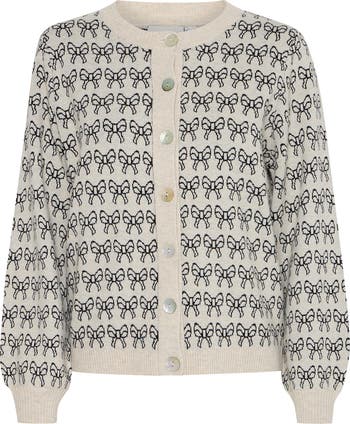 ICHI Bow Print Cardigan Sweater | Nordstromrack