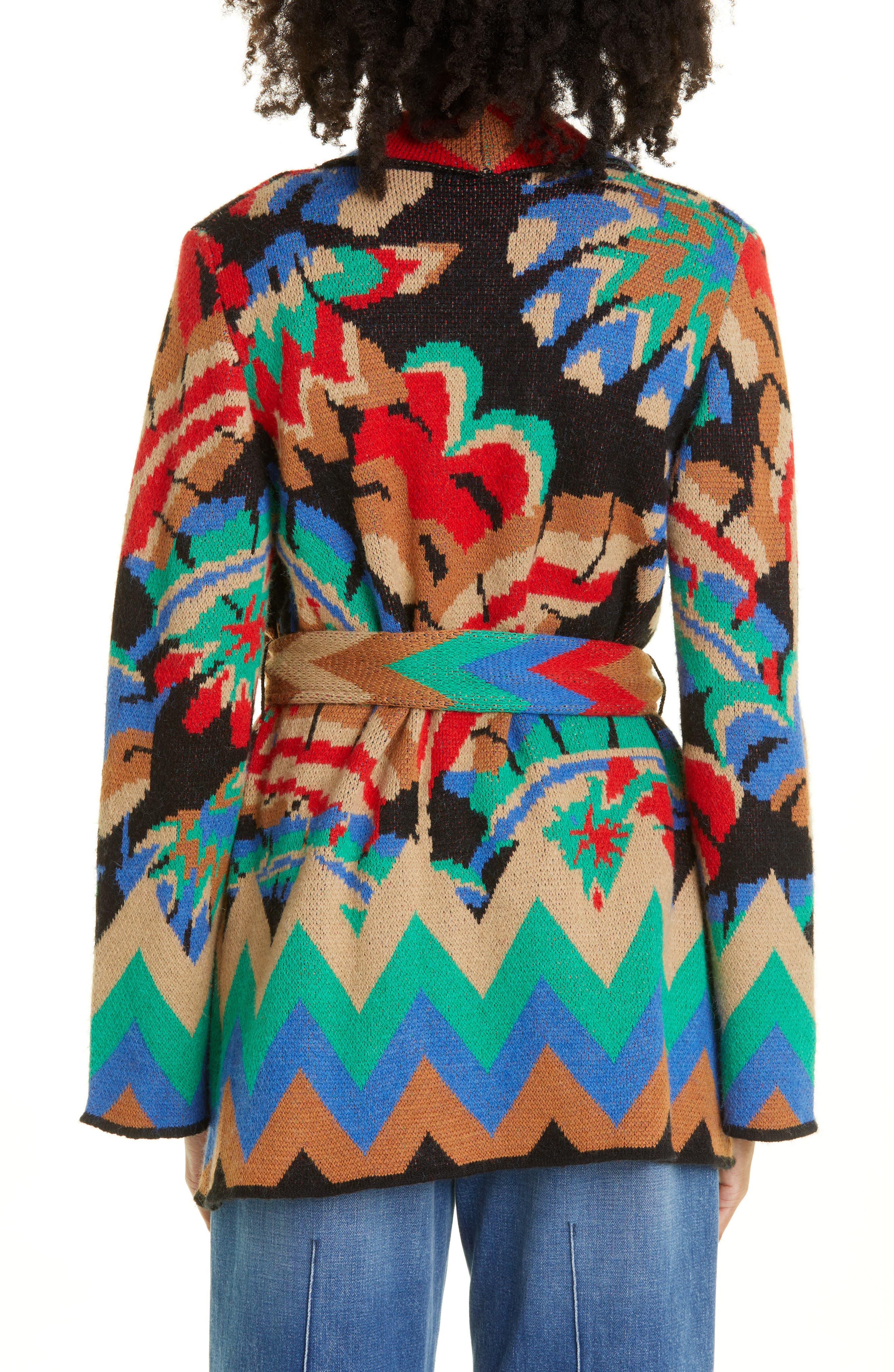FARM Rio Chevron Forest Jacquard Belted Cardigan | Nordstrom