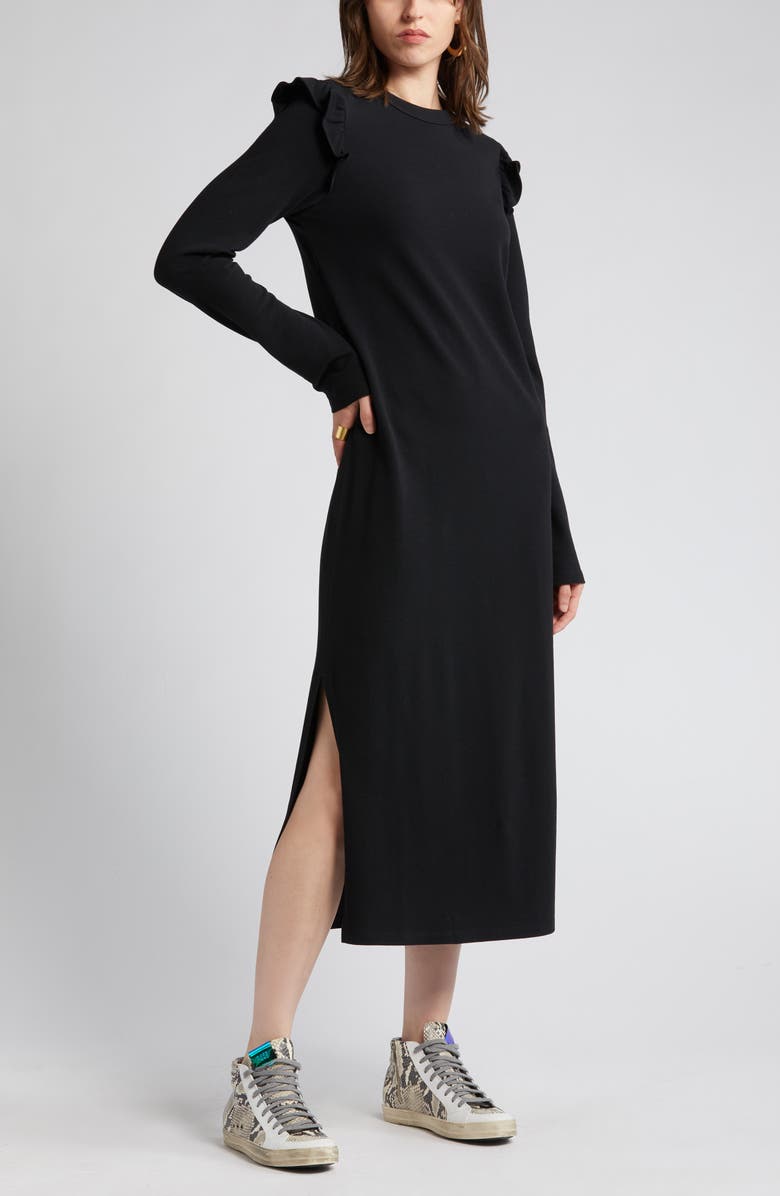Treasure & Bond Ruffle Shoulder Long Sleeve Cotton Dress | Nordstromrack