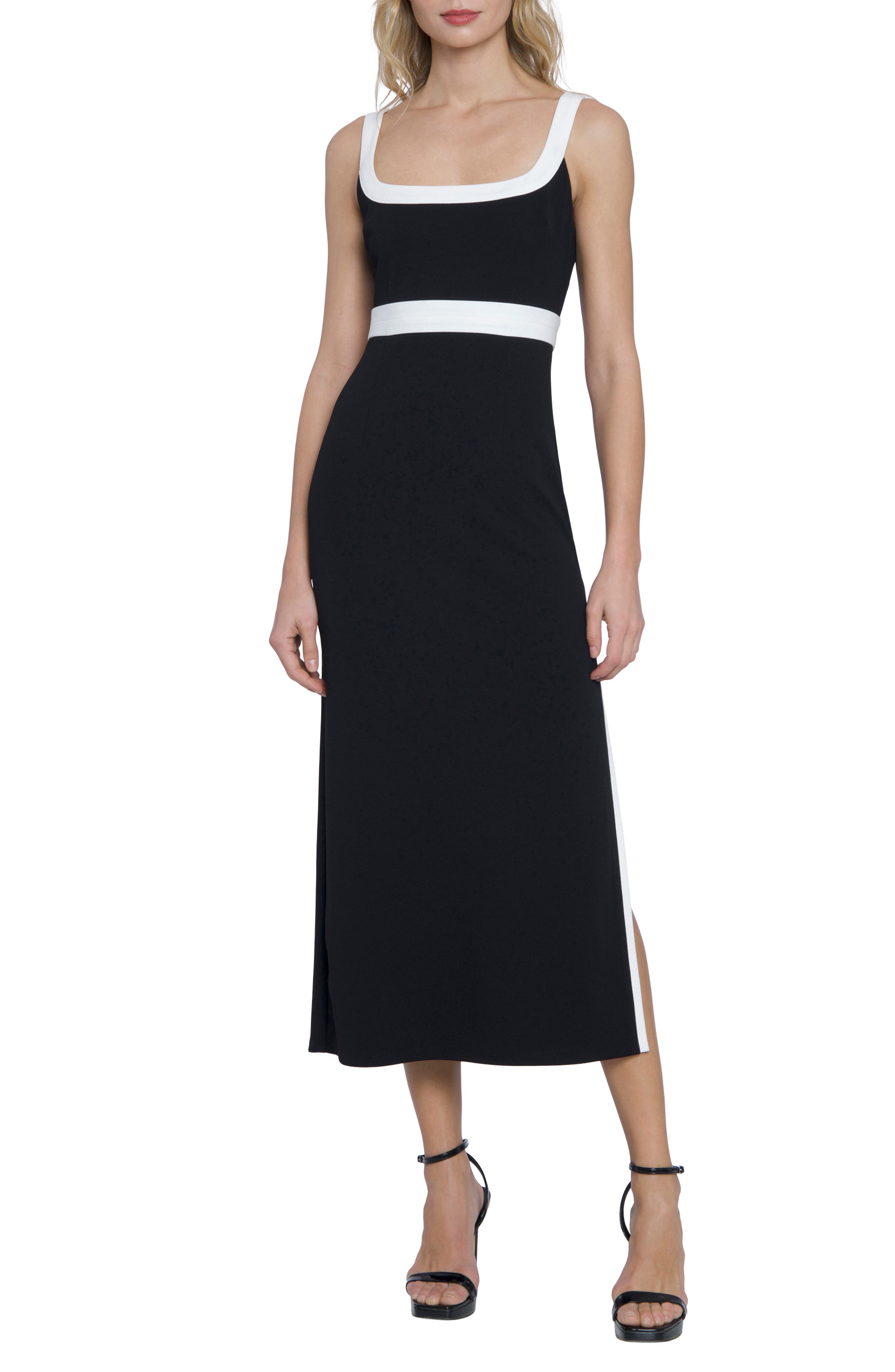 DONNA MORGAN FOR MAGGY Contrast Trim Sleeveless Midi Dress | Nordstromrack