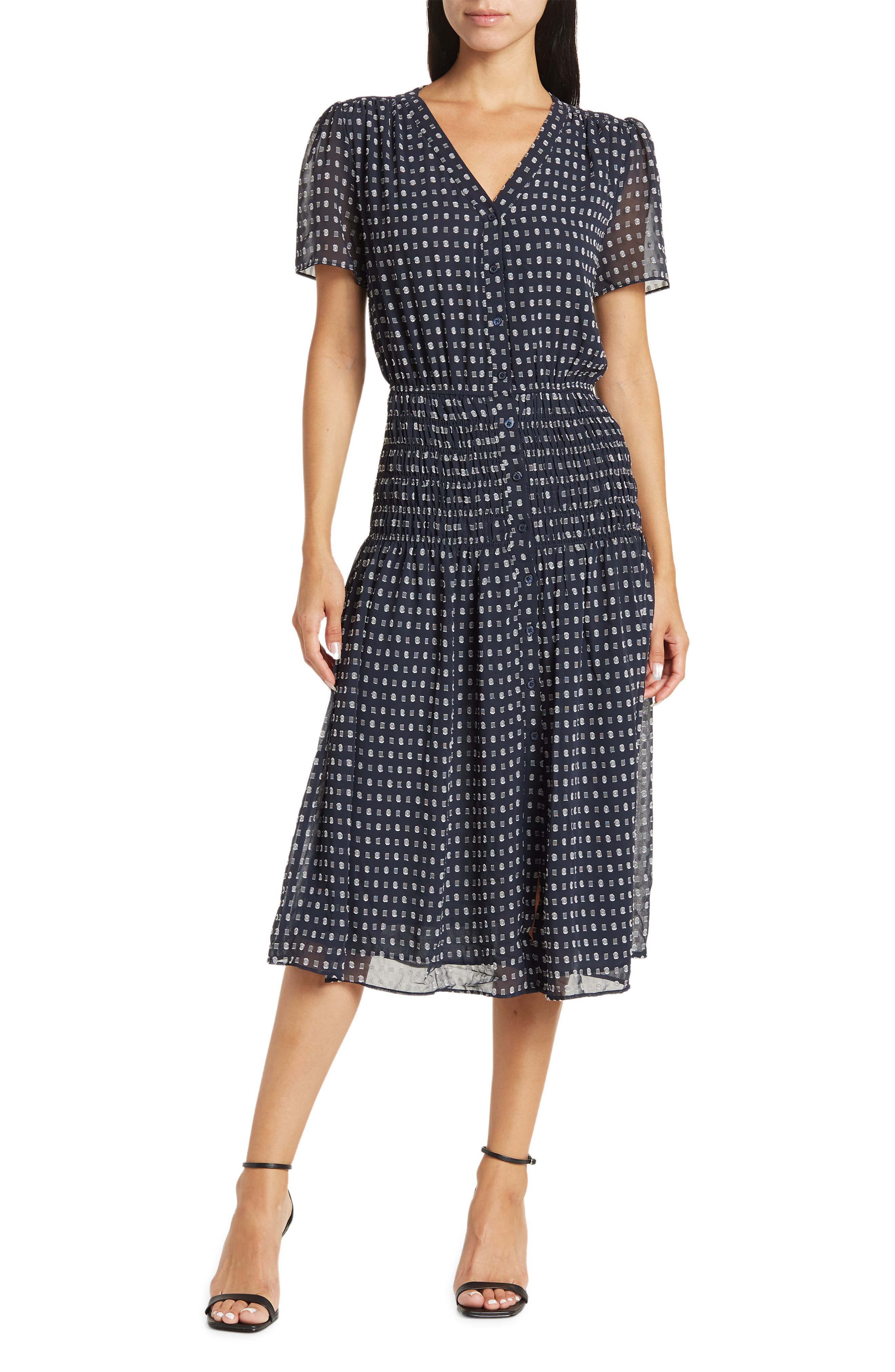 CURRENT AIR Swiss Dot Short Sleeve Midi Dress | Nordstromrack