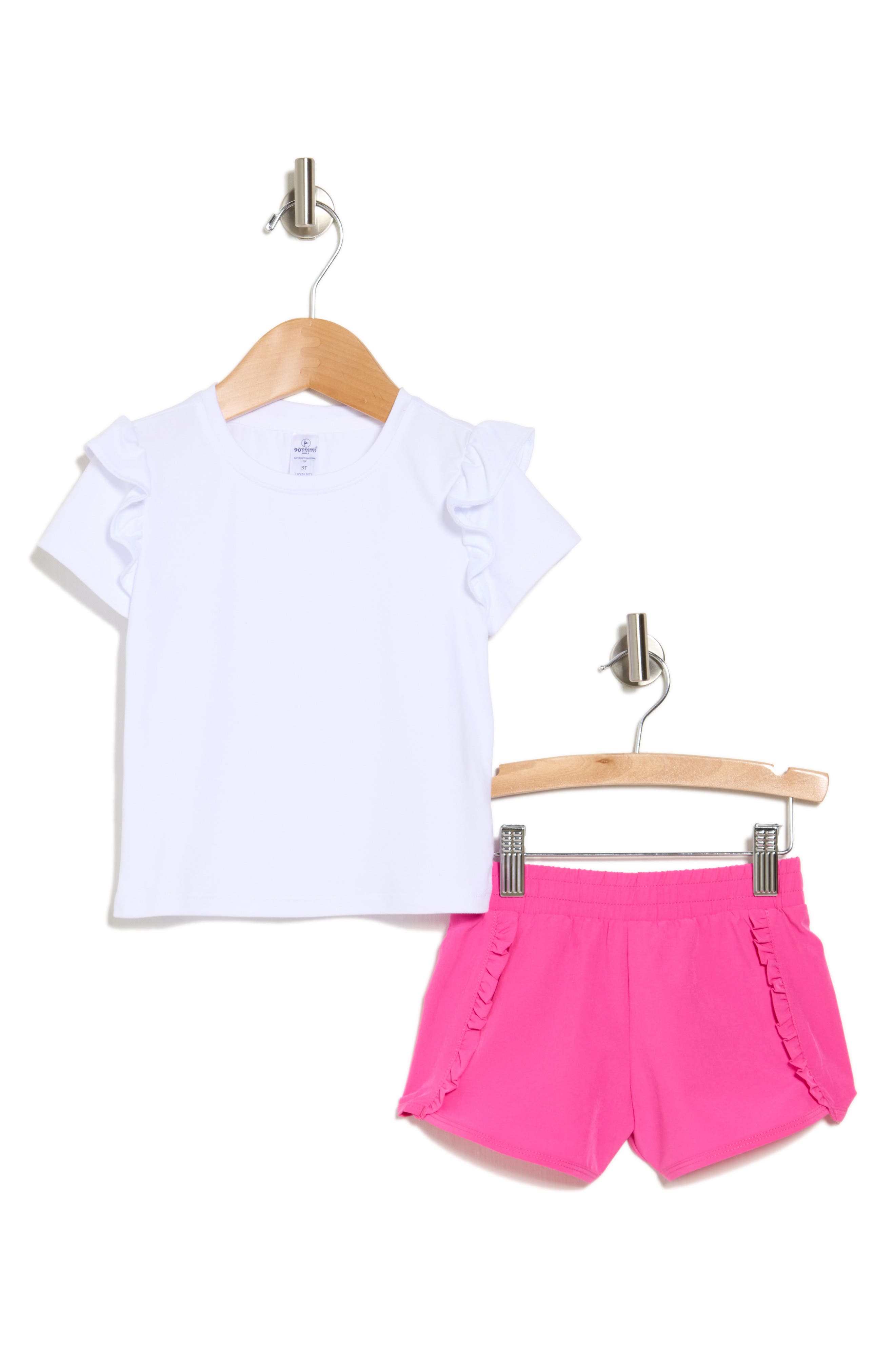 90 DEGREE BY REFLEX Kids' Ruffle T-Shirt & Shorts Set | Nordstromrack