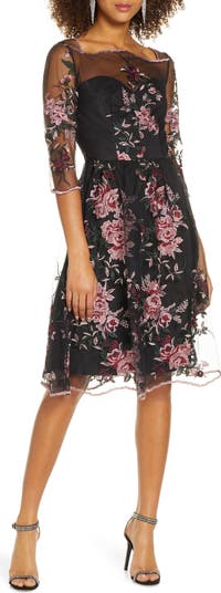 Chi Chi London Adalee Embroidered Floral Fit & Flare Cocktail Dress | Nordstrom