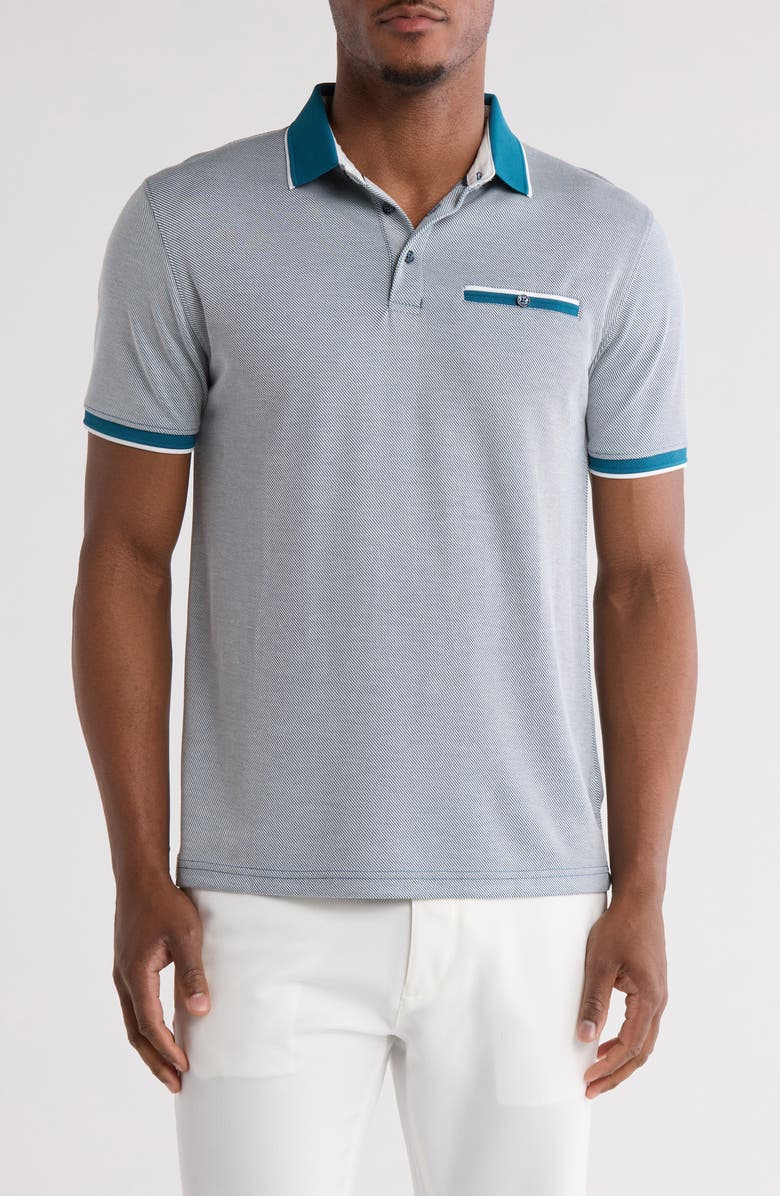DENIM AND FLOWER Tipped Stripe Textured Polo | Nordstromrack