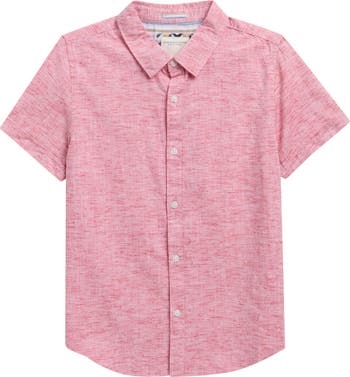 DENIM AND FLOWER Palm Trees Short Sleeve Cotton Button-Up Shirt ...