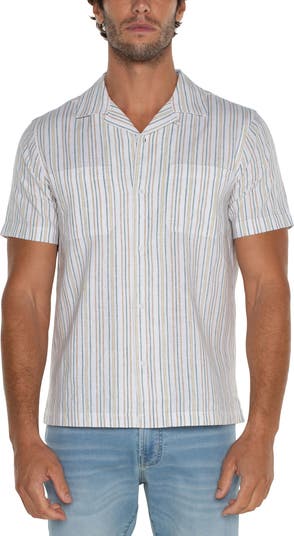 Liverpool Los Angeles Stripe Linen & Cotton Camp Shirt | Nordstrom