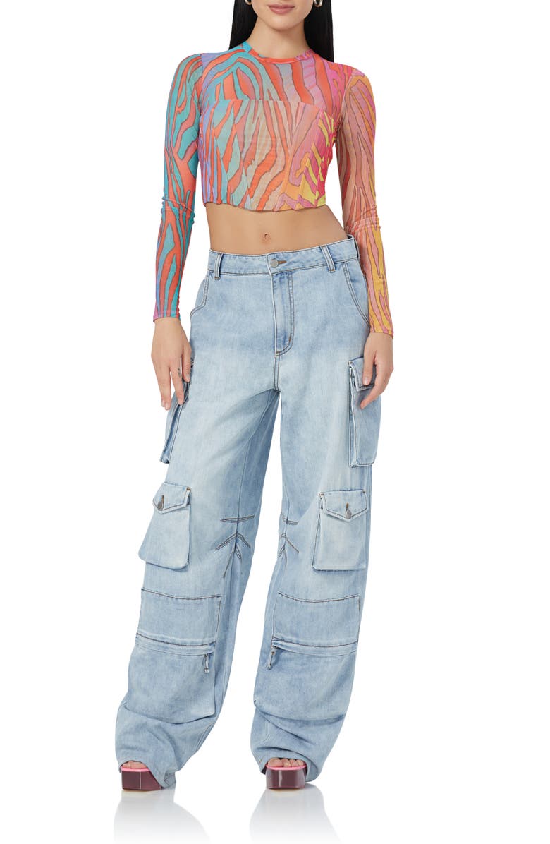 AFRM Milano Long Sleeve Mesh Crop Corset Top | Nordstromrack