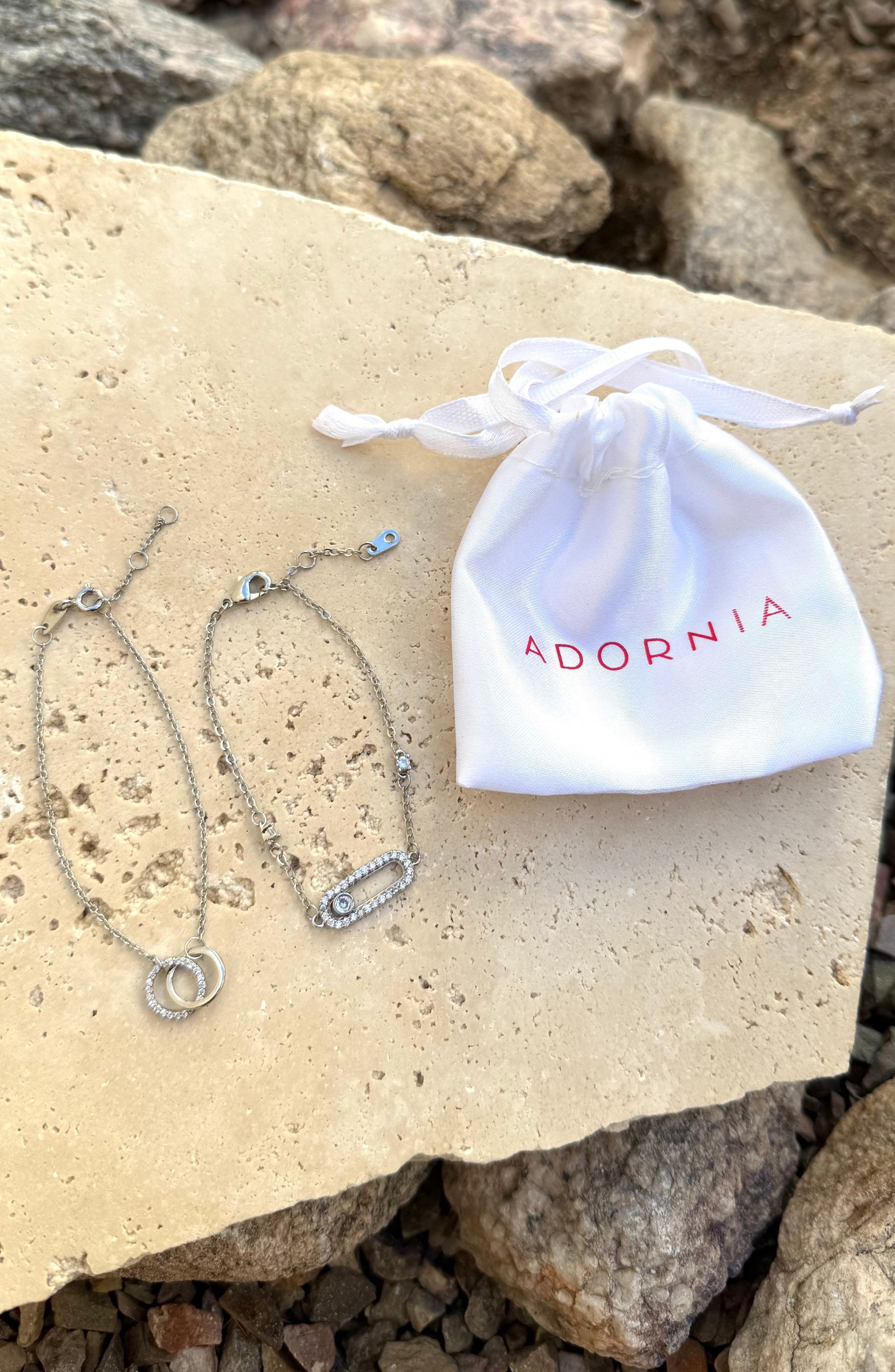Adornia Set of 2 Interlock Ring & Dancing Stone Bar Bracelets ...