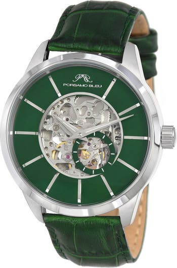 PORSAMO BLEU Men's Cassius Automatic Leather Strap Watch, 45mm ...