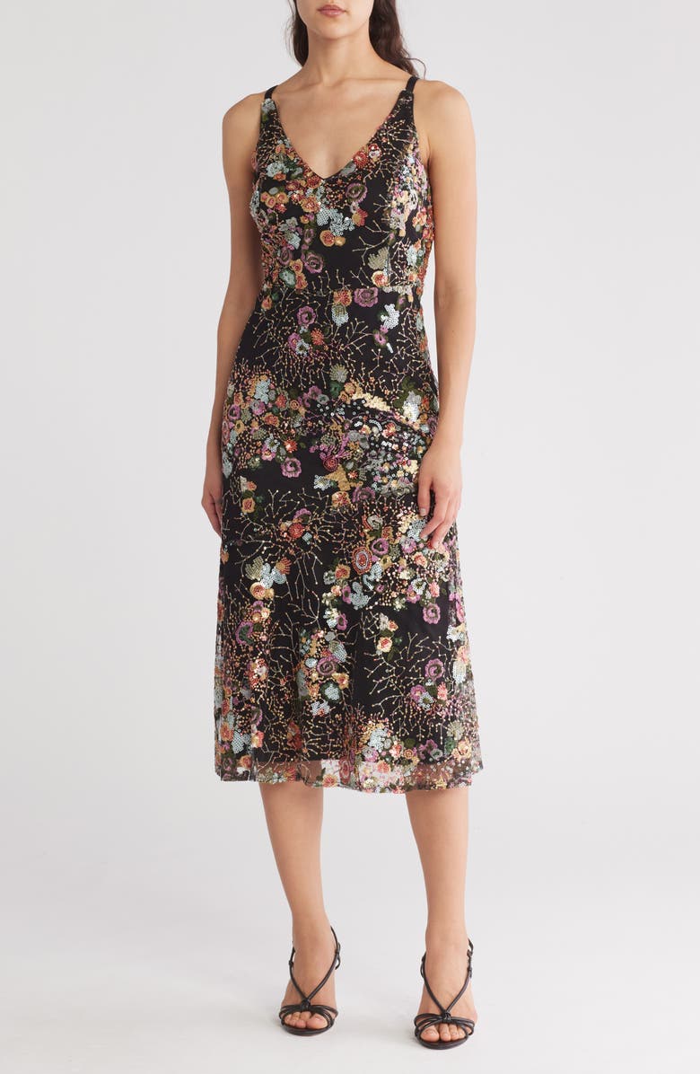 Sam Edelman Floral Sequin Embroidery Midi Dress | Nordstromrack